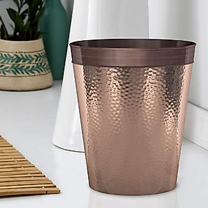 nu steel Round Metal Small 2.5 Gallon Recycle Trash Can Wastebasket, Garbage Container Bin for Bathrooms, Kitchen, Bedroom, Home Office - Durable Stainless Steel - Copper Band ORB Finish