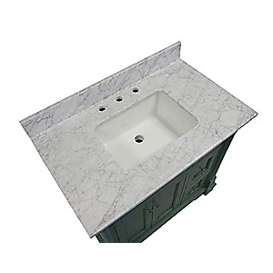 Sydney 36-inch Bathroom Vanity (Carrara/Sage Green): Includes Sage Green Cabinet with Authentic Italian Carrara Marble Countertop and White Ceramic Sink
