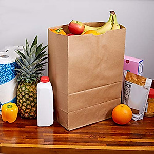 Large Paper Grocery Bags, 12x7x17 Kraft Brown Heavy Duty Sack 57 Lbs Basis Weight (100)