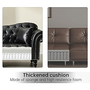 Morden Fort Chesterfield Sofa Faux Leather Loveseat, Luxurious 69" W Tufted Upholstered Loveseat Faux Leather Couch Furniture with Pillows, Wooden Leg for Living Room, Bedroom (Black)