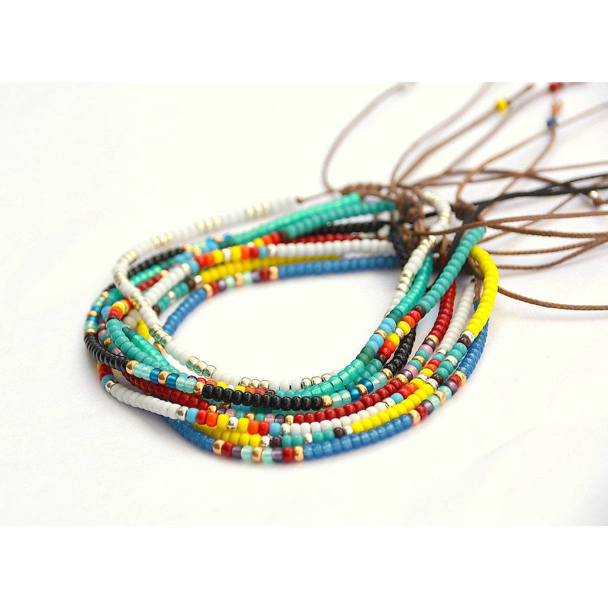 Anklet for Women, Unique Beaded Thin Anklet, Black Gold Colorful Boho Hippie Waterproof Beach Foot Jewelry, Native American Style, Handmade by Tribes (S-M (adjustable))