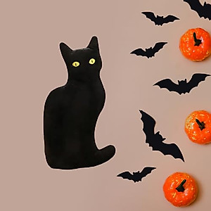 Zen Living Pro Black Plush Cuddle Cat Shaped Throw Pillow – Cute Fluffy Stuffed Long Animal Plushies, Life Size Spooky Cushion, Realistic Halloween Gothic Boho Decor Gift