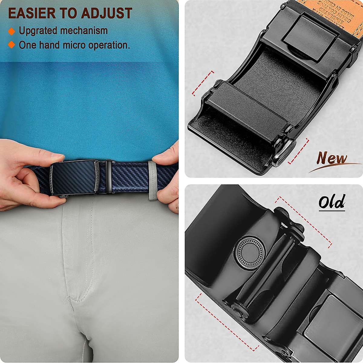 BULLIANT Men Belts 2 Pack,Ratchet Sliding Belt Adjustable For Gift Mens Dress Casual 1 3/8",Cut for Fit(Black/Purplish Blue,32"-38" Waist Adjustable)