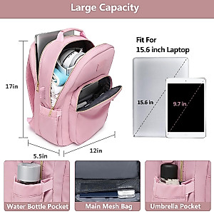 bagswan Pink Laptop Backpack Women Bookbag 15.6 inch School Teacher Bookbag Business Computer Backpacks Purse Travel Work girls College Bags with USB Charging Port Light Back Pack Student
