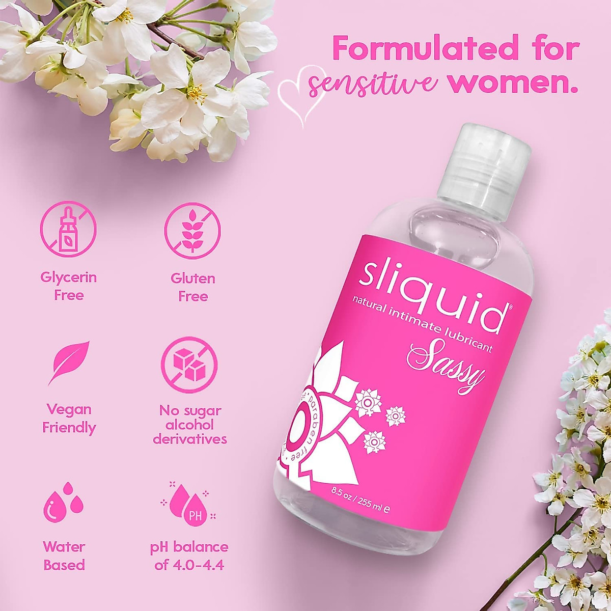 Sliquid Naturals Water-Based Lube for Women/Men/Couples - Sliquid H2O 8.5 Oz and Sliquid Sassy 8.5 Oz Personal Lubricant Set, Non-Staining, Unscented, Unflavored (2 Piece Set)