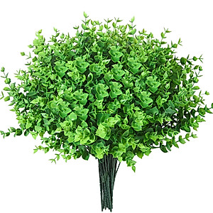 Artificial Plants Flowers Fauk Boxwood Shrubs 6 Pack Artificial Farmhouse Greenery Stems Fake Plastic Plants Lifelike Greenery Foliage with 42 Stems for Home Garden Patio Yard Indoor Outdoor Decor