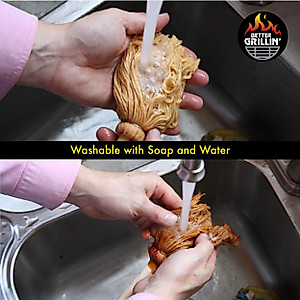 Better Grillin BBQ Bastin Mop Basting Barbecue Brush/Mop Easily Applies Marinades, Sauces, Washes Out, 16in Handle, 2pk