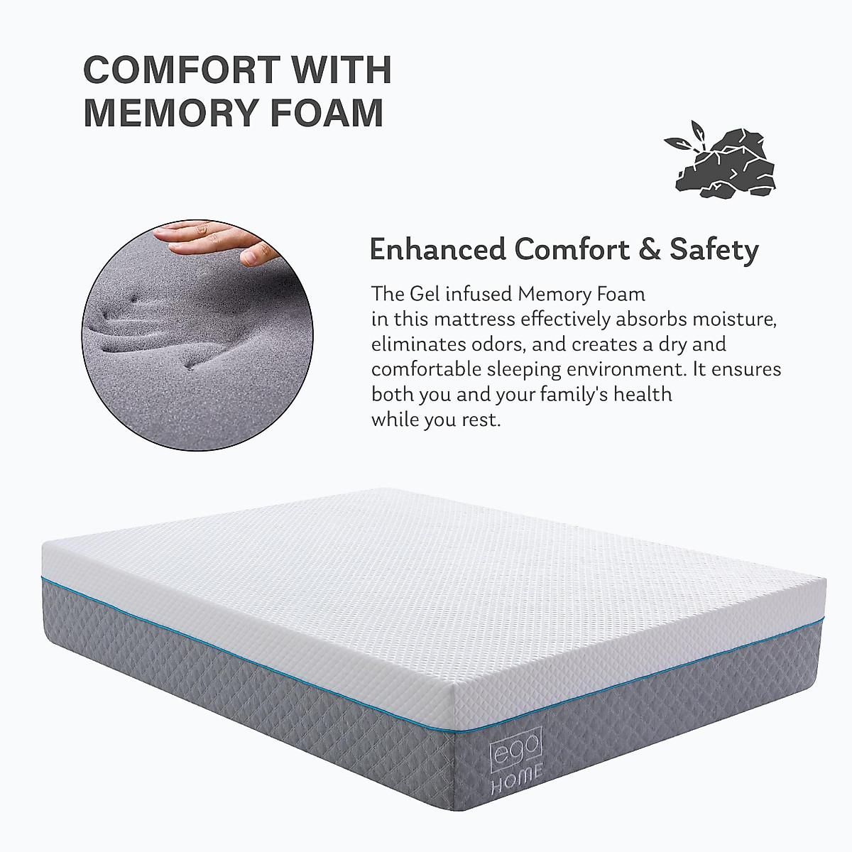 14 Inch King Memory Foam Mattress, Fiberglass Free Mattress Bed in a Box, Gel Mattress Medium Firm Mattress, CertiPUR-US Certified, 76”x80”x14”, White