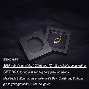 ZS 14G Clicker Belly Button Rings for Women, 3mm Wide 925 Sterling Silver Belly Barbell Piercing Simulated Diamonds Gold Curved Navel Barbell Body Jewelry (Gold:10mm)