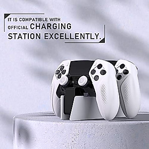 PlayVital Ninja Edition Anti-Slip Half-Covered Silicone Cover Skin for ps5 Edge Controller, Ergonomic Protector Soft Rubber Case for ps5 Edge Wireless Controller with Thumb Grip Caps - White