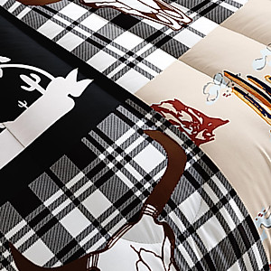 Ntlfup Western Cowboy Comforter Set Queen Size, Bull Skull and Horse Print Quilt Set with 2 Pillowcases, Bedroom Decor for Kids Boys Teens