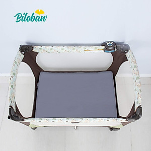 Biloban Pack and Play Sheets and Waterproof Mattress Protector Pad Cover 4 Pack Set, Ultra Soft, Grey, Noiseless Waterproof, Machine Wash