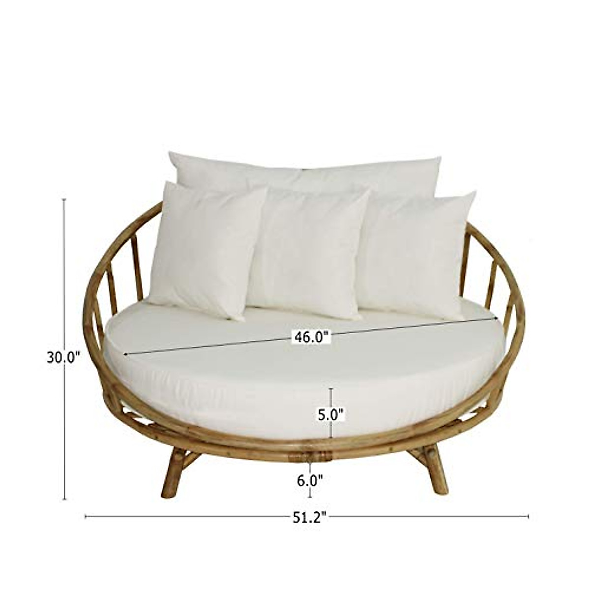 Zew Bamboo Daybed Outdoor Indoor Large Accent Sofa Chair Lawn Pool Garden Seating with Cushion and Pillows Natural Rattan Round Sofabed v.2021