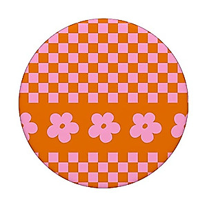 Aesthetic Checker Retro Groovy Flowers in Red Pink Colors PopSockets Swappable PopGrip