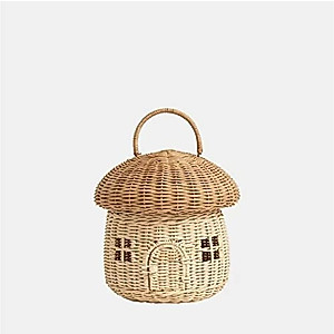 Rattan Storage Basket Decorative Woven Basket with Lid, Woven Handle Basket for Shelf Organizer, Decorative Box for Baby Kids Room.