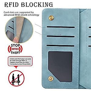RANYOK Wallet Case Compatible with iPhone 13 Pro (6.1 inch), Premium PU Leather Zipper Flip Folio Wallet RFID Blocking with Wrist Strap Magnetic Closure Built-in Kickstand Protective Case (Baby Blue)
