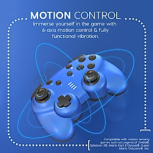 TalkWorks Mini Wireless Controller for Nintendo Switch And Switch OLED - Rechargeable Battery, 6-Axis Motion Control and Vibration - Ergonomic Design, Lightweight and Compact for All Ages - Blue