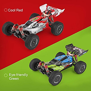 GoolRC WLtoys 144001 RC Car, 4WD 2.4GHz 60km/h High Speed Remote Control Car Off-Road RC Trucks, 1:14 Scale RC Buggy with RTR Aluminum Alloy Chassis 550 Motor Gifts for Adults (Red)