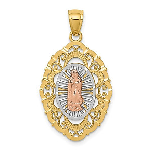 Diamond2Deal 14k Tri color Gold Our Lady of Guadalupe Pendant