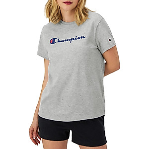 Champion womens Classic Tee, Script Logo T Shirt, Oxford Gray-y08113, Large US