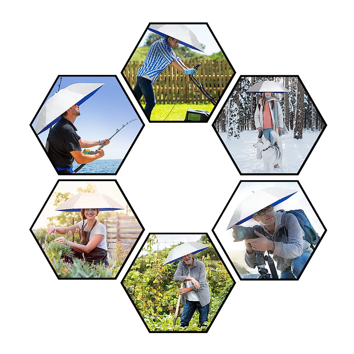 NEW-Vi Fishing Umbrella Hat Folding Sun Rain Cap Adjustable Multifunction Outdoor Headwear (Silver/Blue(Single layer))