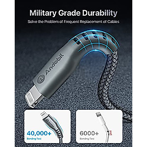 andobil [Military-Grade] Nylon USB C to Lightning Cable 6FT, [20W PD Fast Charging] Apple MFi Certified iPhone Charger Cord Compatible with iPhone 14 13 12 Pro Max iPad AirPods and More