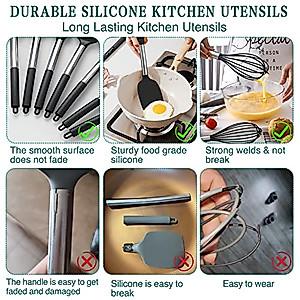 Silicone Cooking Utensil Set, Umite Chef 15pcs Silicone Cooking Kitchen Utensils Set, Non-stic - Best Kitchen Cookware with Stainless Steel Handle - Black