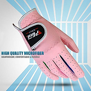 PGM Kids Youth Junior Toddler Boys Girls Golf Gloves Microfiber Synthetic Gloves for Left Hand Right Hand Golf Gloves Extra Value 1 Pair White Pink Age 2-10 (Pink, Medium (#15))