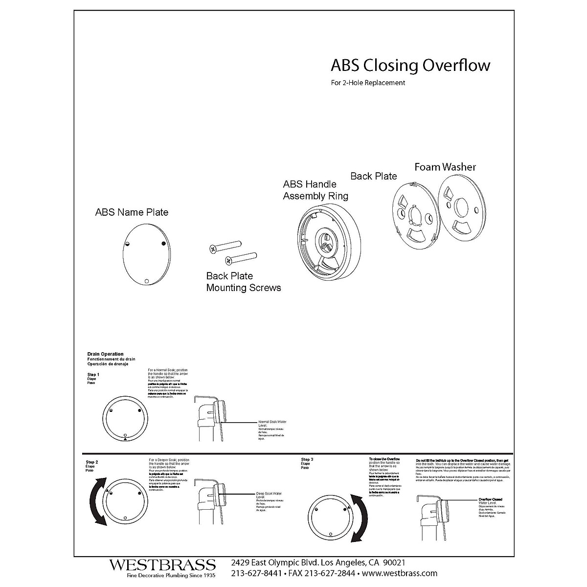 Westbrass A493CHM-07 Universal Patented Deep Soak Round Replacement 2-Hole Bathtub Overflow Cover for Full and Over-Filled Closure, Satin Nickel