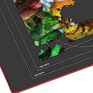 Rubber Jigsaw Puzzle Mat Roll Up Saver Pad Storage Up to 1500 Pieces 46" x 26" Portable Non-Slip Smooth Polyester Top Rubber Bottom Foam Rolling Tube with Storage Bag, 3 Hook & Loop Fastener Straps