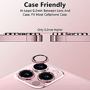 LOVE 3000 Compatible with iPhone 13 Pro/iPhone 13 Pro Max Camera Lens Protector Bling Glitter Diamond HD Tempered Glass Cute Camera Cover Protective Metal Individual Ring for Women Girls - Pink Glitter
