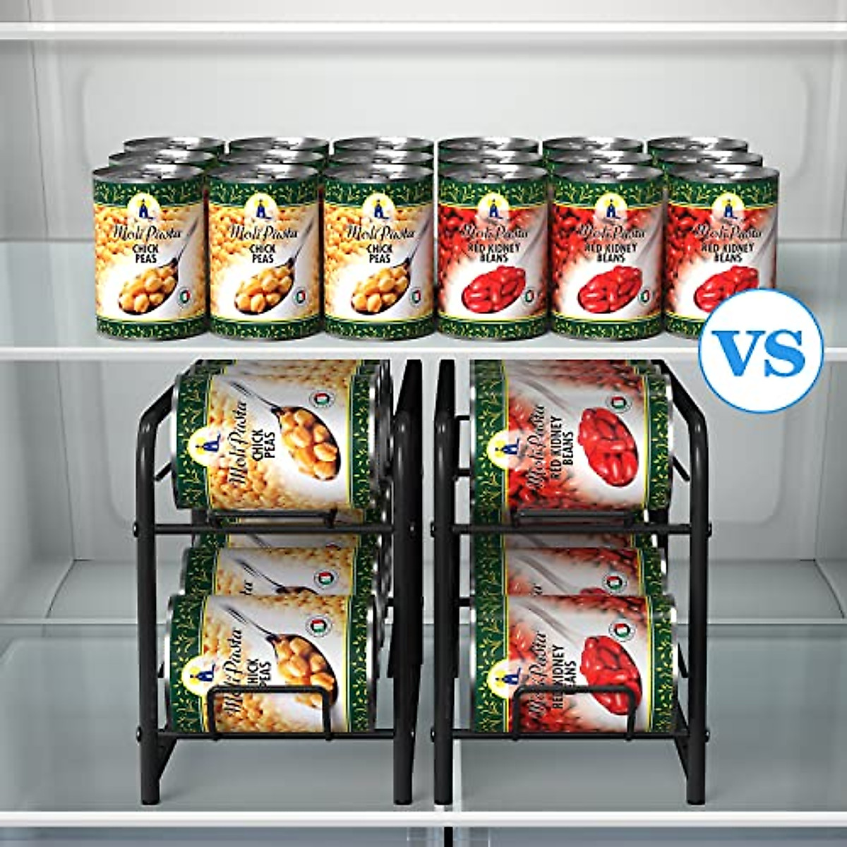 Can Organizer for Pantry 2 Pack Stackable Can Storage Dispenser Rack Canned Food Holder for Refrigerator Kitchen Cabinet, Black