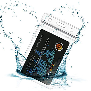 Lanyard with ID Holder 50 Pcs Waterproof Name Tag Vertical Badge ID Card Holders ID Pass Holder and 50 Pcs Flat Neck Black Lanyards Swivel Hook