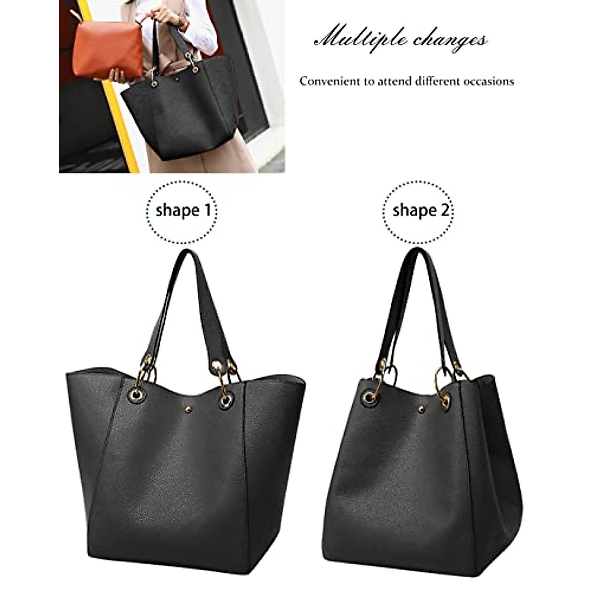 ALIDIA Tote Handbags for Women Large Capacity Bags Waterproof Faux Leather Crossbody Travel Purse Work Satchel Shoulder Bags,Black