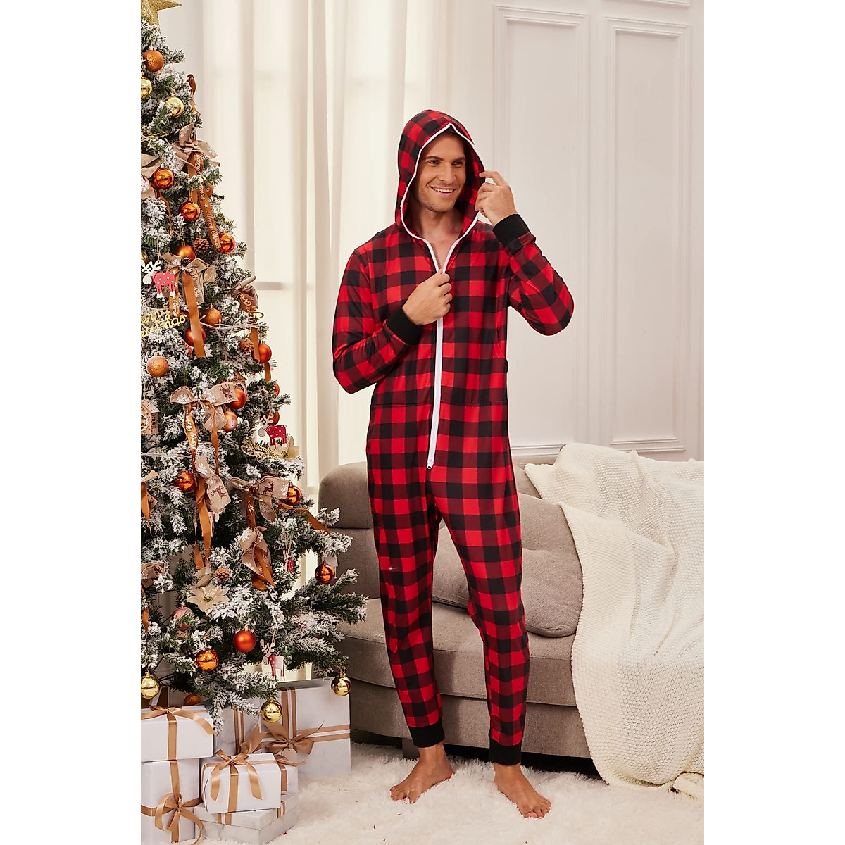 COOFANDY Men's Zipper Playsuit Romper Long Sleeve Tracksuit Hoodie Lounge Sets (Blue, M)