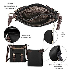 Jessie & James 2 Toned Belt Concealed Carry Crossbody Bag Gunbag Shoulder Purses For Women with Lock and Key | Black