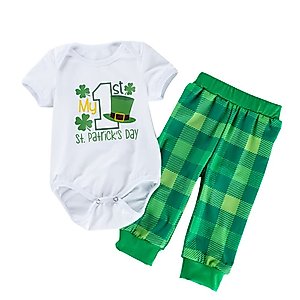 XIFAMNIY Baby Boys Newborn My first St. Patrick's Day Green 2PCs Bodysuit Romper Pant Outfit Set