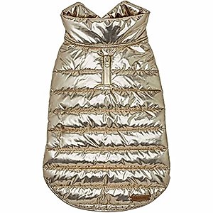 Blueberry Pet 2023 New Cozy & Comfy Windproof Lightweight Quilted Fall Winter Glossy Dog Puffer Jacket in Gold, Back Length 24", Size 22, Warm Coat for Large Dogs