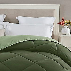Seward Park Full/Queen Size Reversible Comforter Girls Bedding Lightweight Microfiber Fill Bedspread All Season Fall Warm Blanket Sage Green/Forest Green