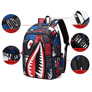 nrseag Travel shark Backpack Laptop Backpack with USB Charging Port, Durable Anti Theft School Computer shark Bag Bookbag for Boys Girls, Black5, 17 IN