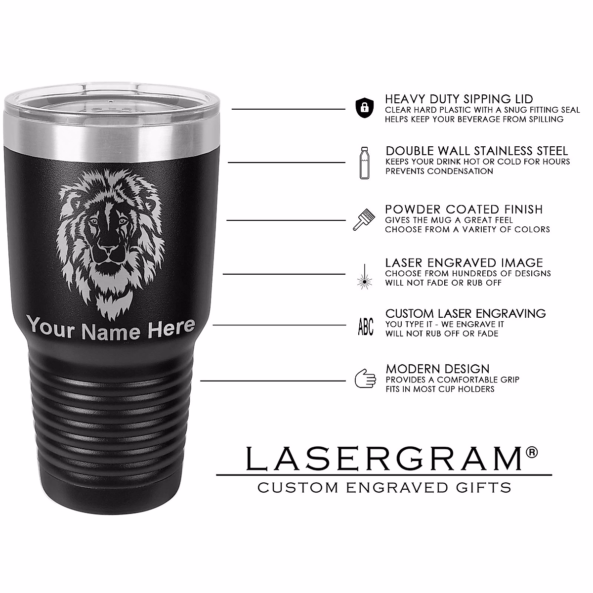 LaserGram 30oz Vacuum Insulated Tumbler Mug, Rugby Player, Personalized Engraving Included (Black)