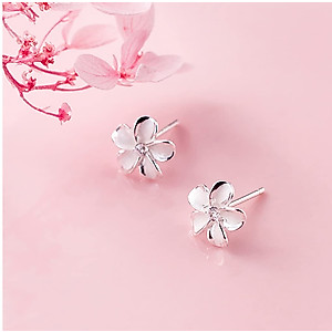 Reffeer Solid 925 Sterling Silver Plumeria Flower Stud Earrings for Women Teen Girls Crystal Flower Stud Earrings (A-Silver)