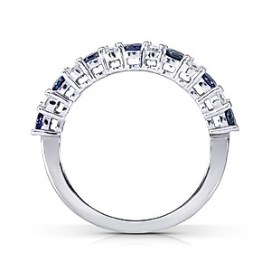 Kobelli Diamond and Blue Sapphire Band 1 carat (ctw) in 14k White Gold, Size 6, White Gold