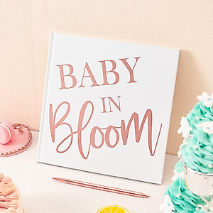 Calculs Polaroid Baby Shower Guest Book Baby in Bloom Signature Bridal Party Picture Book Blank Pages for Instant Film 8.5” Square White Cover Rose Gold Stamping