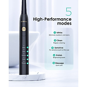 Electric Toothbrush for Adults - oraimo Rechargeable Power Toothbrush with 8 Dupont Brush Heads, Sonic Toothbrush Holder, 5 Optional Modes, 2 Minute Smart Timer, 3 Hours Fast Charge for 60 Days, ET1C