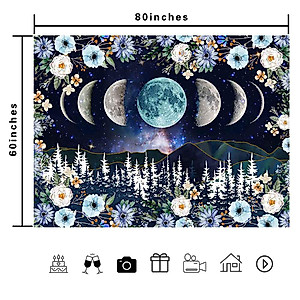 X-SISTER Moonlit Garden Tapestry Moon Phases Mountain Range Line Aesthetics Rattan Flowers Woods Wall Short Plush 8060 Inch Digital Printing Home Furnishing Decoration TA2105
