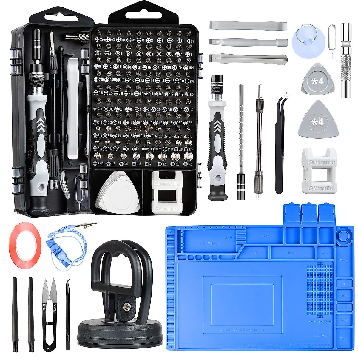 Precision Screwdriver Set Phone Repair Tool Kit, 130 In 1 DIY Repair Kit With Anti Static Mat ESD Safe Wristband, Magnetic Driver Kit for Electronics/Computer/Pad/Laptop/PC/Xbox/PS4/Camera (BLACK)