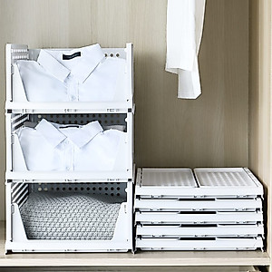 PTBSZCWY Closet Organizers and Storage Shelves, Stackable Storage Bins, Plastic Clothes Organizer, Stackable Drawers for Clothes (White, 5.5 Tall)