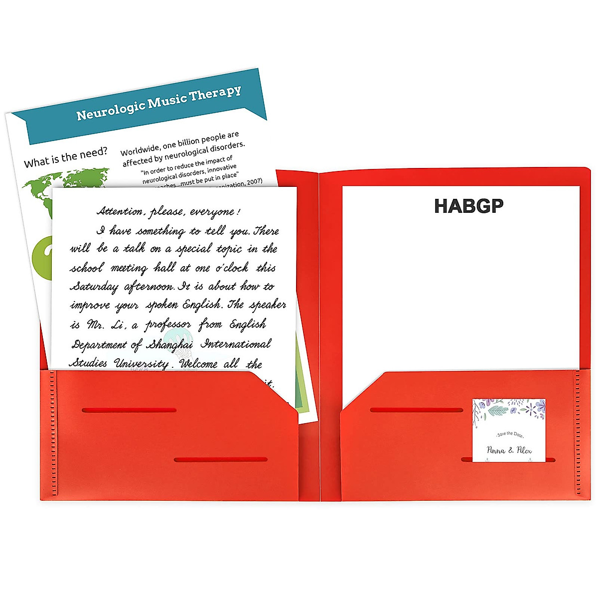 HABGP 6 Pack Plastic Folders with Pockets, Multiple Color Heavy Duty 2 Pocket Letter Size Folders w Business Card Holder for School Office