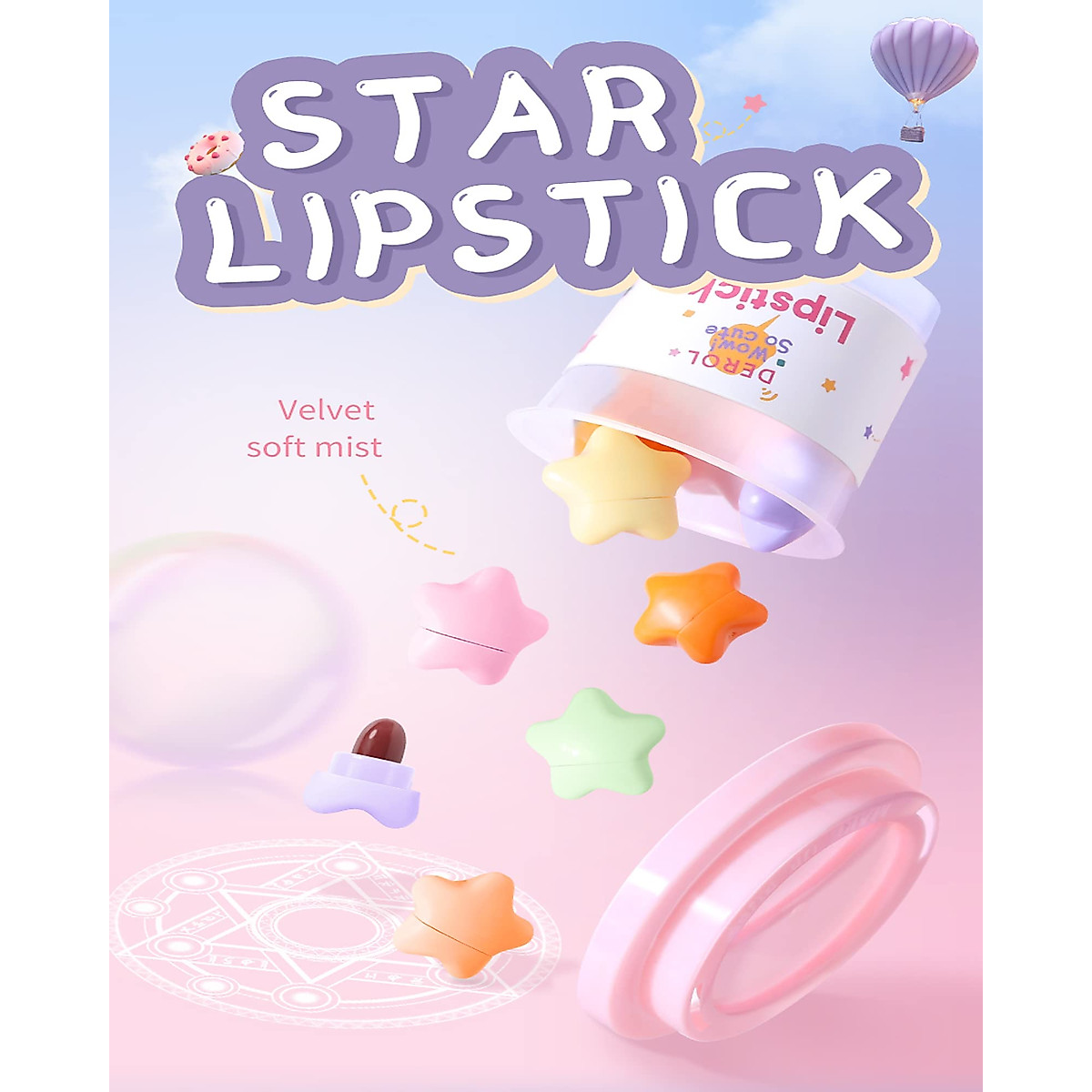 AKARY 6 Colors Mini Lipstick Set, High Pigment Stars Candy Matte Multicolor Red Lips Velvety Soft Lip Stick Waterproof Long Lasting Cute Capsule Lip Gloss, Non-Stick Cup Lip Makeup Gift Set for Women Girls